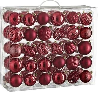 Mica Mica Decorations Weihnachtsbaumkugeln-Set - 60 Stück - Ø7 cm - Bruchfest - Dunkelrot