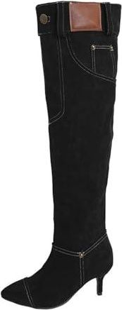 Generic Bottes Hautes Femme R&eacute;tro en Daim Talons Hauts Aiguille Bout Pointu Bottes Hautes Genou Tendances Femme Chaussures D&eacute;contract&eacute;e Automne Hiver 39