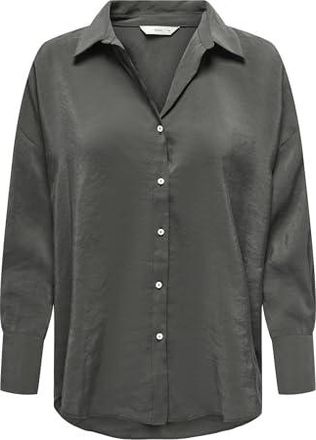 Only Chemisier Femme décontracté Coupe Ample Manches Longues Boutonnage arrière Plus Long Col Chemise, Couleurs:Gris, Taille:XL
