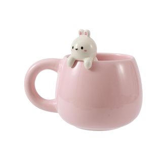 i-Total Keramiktasse mit Tiermotiv aus Keramik am Rand, Tasse f&uuml;r Tee oder Kaffee (BUNNY)