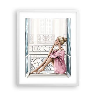 Arttor Poster Wei&szlig;rahmen Deko 40x50cm Frau Balkon Fenster Wandposter Art Prints Wanddeko Bild Wand Kunstdruck Wandbilder Dekoration Wohnzimmer Schlafzimmer K