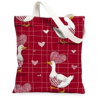 Generic Sacs fourre-tout en toile avec motif coeur, adorable motif canard, sacs d&eacute;picerie, sacs d&eacute;picerie l&eacute;gers et lavables, Saint-Valentin, vintage rustique