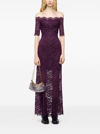 Paco Rabanne Lace Off-the-Shoulder Long Dress - Purple