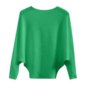 Generic Pull pour femme - Col rond - Coupe ajust&eacute;e - Uni - Ray&eacute; - Couleur unie - Confortable - Manches longues - Pull chaud en tricot fin pour lautomne, Vert,
