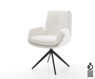 DELIFE Drehstuhl Clea-Flex Boucl&eacute; Creme-Wei&szlig; Kreuzgestell breit Schwarz 360&deg; drehbar Wippfunktion, Esszimmerst&uuml;hle