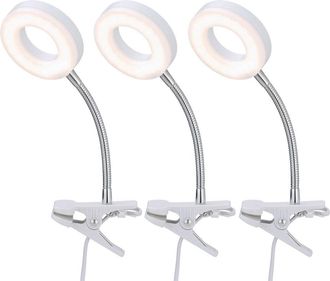 ETC Shop Tischleuchte Klemmlampe wei&szlig; Klemmleuchte Wohnzimmer LED mit Stecker Leselampe, Spot beweglich, Metall, 1x LED 4W 330Lm 3000K, DxH 9x21 cm, 3er Set