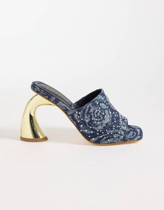 Azalea Wang Azalea Wang - Chryssa - Sandales style mule &agrave; talon dor&eacute; - Bleu denim-Multicolore