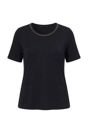 Ulla Popken T-Shirt T-Shirt Lyocell Ziersteine Rundhals Halbarm
