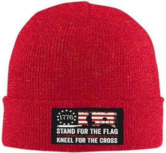 Generic Tricoté Bonnet Vintage Stand for The Flag Kneel for The Cross Patriotic Classique Bonnet Hiver Chaud Tricot Léger Beanie Hats pour Sports Adultes Cycl