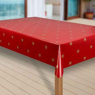 Laro Wachstuch-Tischdecke Sterne Weihnachten Weihnachts-Motive PVC Wachstischdecke Eckig Meterware Wasserabweisend Abwischbar |20|, Muster:Sterne rot-Gold,