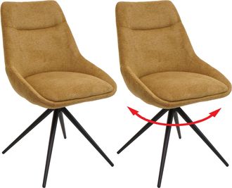 Mendler 2er-Set Esszimmerstuhl HWC-M65, K&uuml;chenstuhl Lehnstuhl Stuhl, drehbar Auto-Position Metall Stoff/Textil - senfgelb