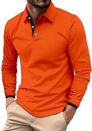 Generic Polo à manches longues pour homme - Décontracté - Couleurs contrastées - T-shirt de travail basique - Respirant et léger - Coupe classique - Polos de 