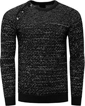 Rusty Neal Pullover Homme Col Arrondi Boutonner Pull Hiver Chiner Tricot Grosse Maille Chaud Col Rond Basique Chandaille, Idee Cadeaux Noel, Saint Valentin 13363