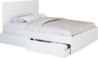 IDMarket Lit Double Omaha 4 tiroirs sur roulettes avec t&ecirc;te de lit et sommier 140 x 190 cm Blanc