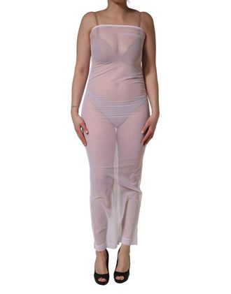 Dolce & Gabbana Womens White Sheer Nylon Stretch Sheath Maxi Dress Elastane