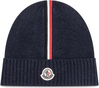 Moncler unisex, Accessoires, Bleu, Taille: S Bonnet en laine &agrave; bordure tricolore