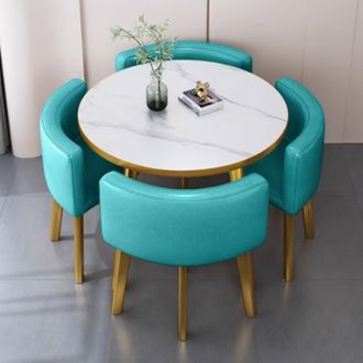 Generic Konferenztisch-Set, runder Konferenztisch in Holzoptik mit 4 St&uuml;hlen mit PU-R&uuml;ckenlehne. Ideal f&uuml;r Gesch&auml;ftstreffen, Empfangsbereiche und Verhandlunge