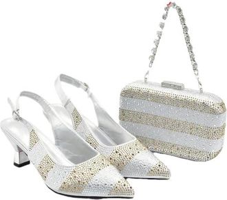 Generic Ensemble de chaussures et sacs assortis pour femme pour mariage, fête de mariée et occasions formelles, Argenté., 41.5 EU