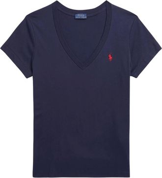 Polo Ralph Lauren Femme, Tops, Bleu, Taille: 42 FR Jersey V-Neck T-Shirt