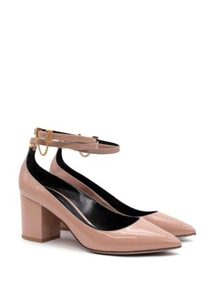 Valentino Garavani Dusty-Pink Patent Point Toe Block Heeled Pumps Size 38