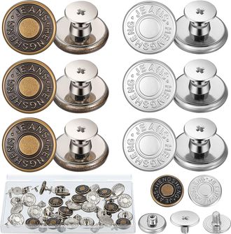 WILLBOND 30 Sets 17 mm Ersatz Jean Kn&ouml;pfe No-Sew Metall Kn&ouml;pfe mit Aufbewahrungsbox Abnehmbare Hosen Knopf Reparatur Druckkn&ouml;pfe Kn&ouml;pfe f&uuml;r Cowboy Kleidung Jea