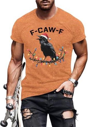 Generic Chemises imprim&eacute;es amusantes pour hommes - T-shirt de No&euml;l &agrave; col rond et ruban corbeau &agrave; manches courtes tendance et d&eacute;contract&eacute; imprim&eacute; pour l&eacute;t&eacute; et 