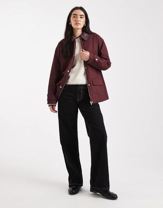 4th & Reckless Veste workwear tissée avec col en similicuir - Bordeaux-Rouge