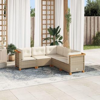 vidaXL Vidaxl - Salon de jardin avec coussins 5 pcs beige r&eacute;sine tress&eacute;e