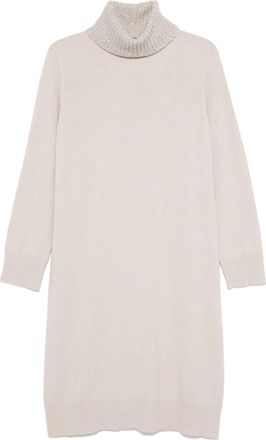 Fabiana Filippi Platinum Midikleid mit Paillettenkragen - Nude