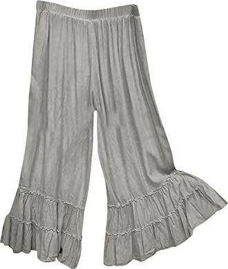 Generic Robes boh&egrave;me 2026 pour femmes, pantalon &agrave; volants &agrave; taille &eacute;lastique, pantalon mi-droit pour printemps, pantalon boh&egrave;me ample, gris, XXL