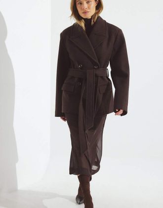 NA-KD manteau court oversize en m&eacute;lange de laine marron