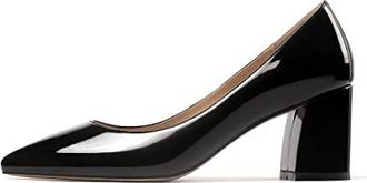 elashe Femme Talon Moyen Escarpins, Bout Pointu 6.5CM Block Heel Pumps, Classique A Enfiler Pumps Mariage Soirée Verni NoirEU38