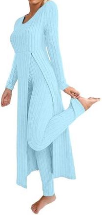 Generic 2026 Femme Ensembles Pantalon 2 Pieces D&eacute;contract&eacute;e Loungewear Manches Longues Tricot&eacute; Top et Leggings Ensemble Casual Outfit Set Jogging Tenue De Spo