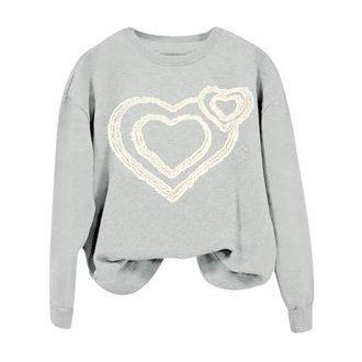 Generic T-shirt imprim&eacute; &agrave; manches longues et col rond pour femme pour la Saint-Valentin 2026, gris clair, XXL