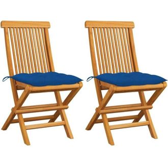 vidaXL Vidaxl - Gartenst&uuml;hle mit Blauen Kissen 2 Stk. Massivholz Teak