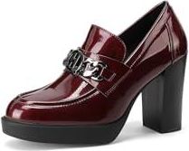 Queen Helena Mocassins à talon français avec plateau décontracté élégant femme X31-111, bordeaux, 40 EU
