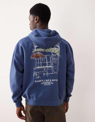 Abercrombie & Fitch Sweat à capuche avec imprimé café - Bleu marine