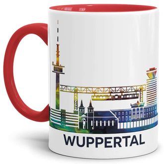 Tassendruck Wuppertal-Tasse Skyline - Kaffeetasse/Silhouette/Becher/Souvenir/St&auml;dte-Tasse/Cup/Mug/Beste Qualit&auml;t - 25 Jahre Erfahrung - Innen & Henkel Rot