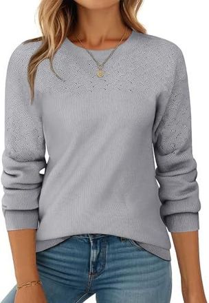 Zeagoo Pull en Maille &agrave; Manches Longues pour Femme Pull dhiver &Eacute;l&eacute;gant &agrave; Col Rond Pull Long en Maille Haut Tricot&eacute; Gris L