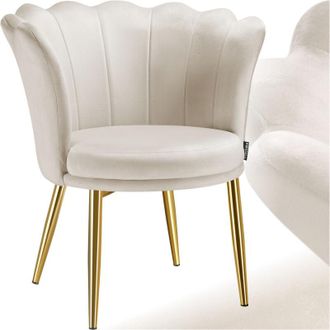 TecTake Fauteuil rembourrage &eacute;pais rev&ecirc;tement en velours cr&egrave;me/or