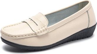 Generic Mocassins confortables et d&eacute;contract&eacute;s pour femme, mocassins classiques en cuir pour femme pour le travail daffaires, beige, 40.5 EU