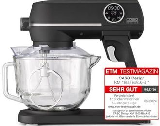 Caso KM 1800 Black-G, Edle Küchenmaschine, Testurteil: Sehr Gut, 1800 Watt, 4,5 l Glasschüssel, planetarisches Rührwerk, 10 Geschwindigkeitsstufen, Timer