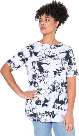Miamoda Damen gro&szlig;e Gr&ouml;&szlig;en &Uuml;bergr&ouml;&szlig;en Plus Size T-Shirt, A-Linie, Blumendruck schwarz 46 839594100-46