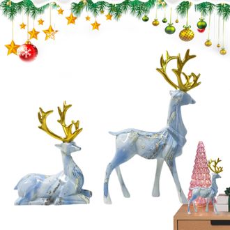Generic Weihnachtshirschfiguren - Set mit Elchstatuen aus Kunstharz, mit sitzenden Rentier-Skulpturen, dekorativen Ornamenten in moderner Kunst | Festlicher S