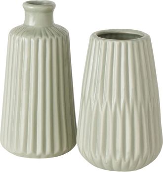 Boltze Boltze Vase Esko 1 Stück 2-Fach Sortiert, 1x Blumenvase aus Porzellan Keramik Matt Grün, ca. 17 x 8,5 cm, skandinavisches Design