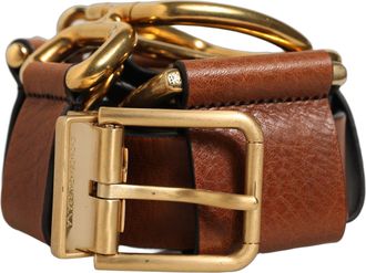 Dolce & Gabbana Leather with Gold Ring Buckle Belt - Brown