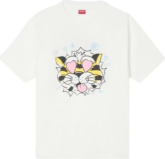 Kenzo Homme, Tops, Blanc, Taille: XL Wild Tiger Oversized T-shirt