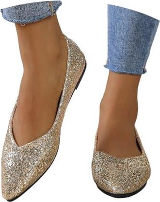 Minetom Femmes Ballerine De Brillant Paillette Plat Chaussures De Mariage &Eacute;l&eacute;gantes pour C&eacute;r&eacute;monies Et Vie Quotidienne A Or 37 EU