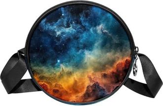 Generic Sac &agrave; bandouli&egrave;re rond pour femme, motif n&eacute;buleuse &eacute;toil&eacute;e, sac &agrave; dos avec fermeture &eacute;clair, bretelles r&eacute;glables, sac &agrave; main rond d&eacute;contract&eacute; pour fem