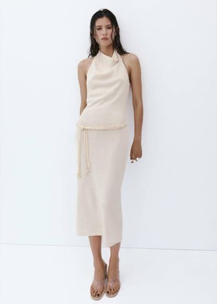 Mango Robe en maille halter et ceinture &eacute;cru - Femme - XS - MANGO